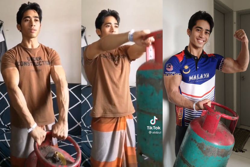 Wow! Berkain pelikat angkat tong gas, ramai kagum tengok ‘bicep ...