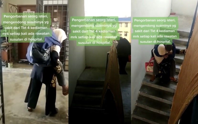 [V] Kudrat luar biasa cikgu tadika, turun naik tingkat 4 gendong suami ...