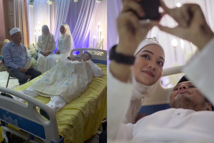 Akad nikah paling ‘rare’, pengantin lelaki hanya terbaring atas katil ...