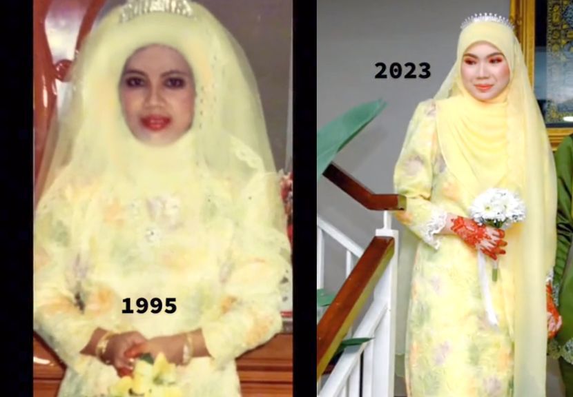 Klasik! Adik pakai baju kahwin, kakak pula bakal gayakan busana nikah ...