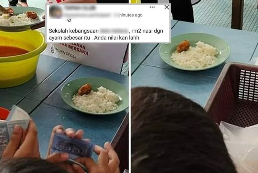 Bayar RM2 dapat nasi putih, seketul ayam goreng saiz ibu jari! Netizen ...