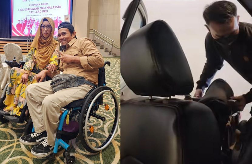 Suami isteri berkerusi roda, kalau keluar berdua cari rezeki memang ...