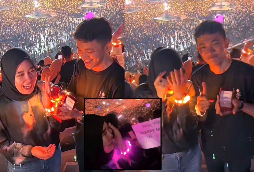 Momen ‘Fix You’ sebenar! Gadis menangis dilamar ketika konsert Coldplay ...
