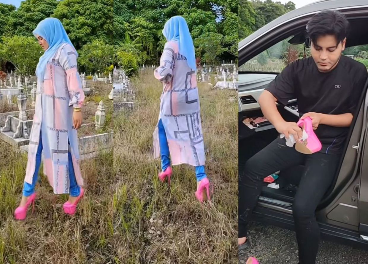 Tanah lembik, tetap pakai heels ziarah kubur bapa mentua! Hanya suami ...