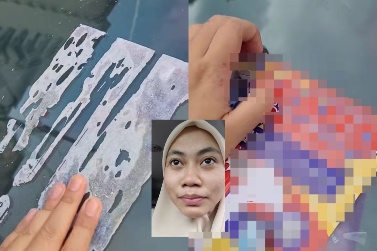 Wanita luah emosi, bengang kertas iklan melekat di cermin kereta ...