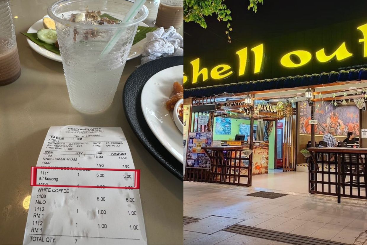 Terkejut tengok resit, air kosong RM5! Pemilik restoran mohon maaf ...