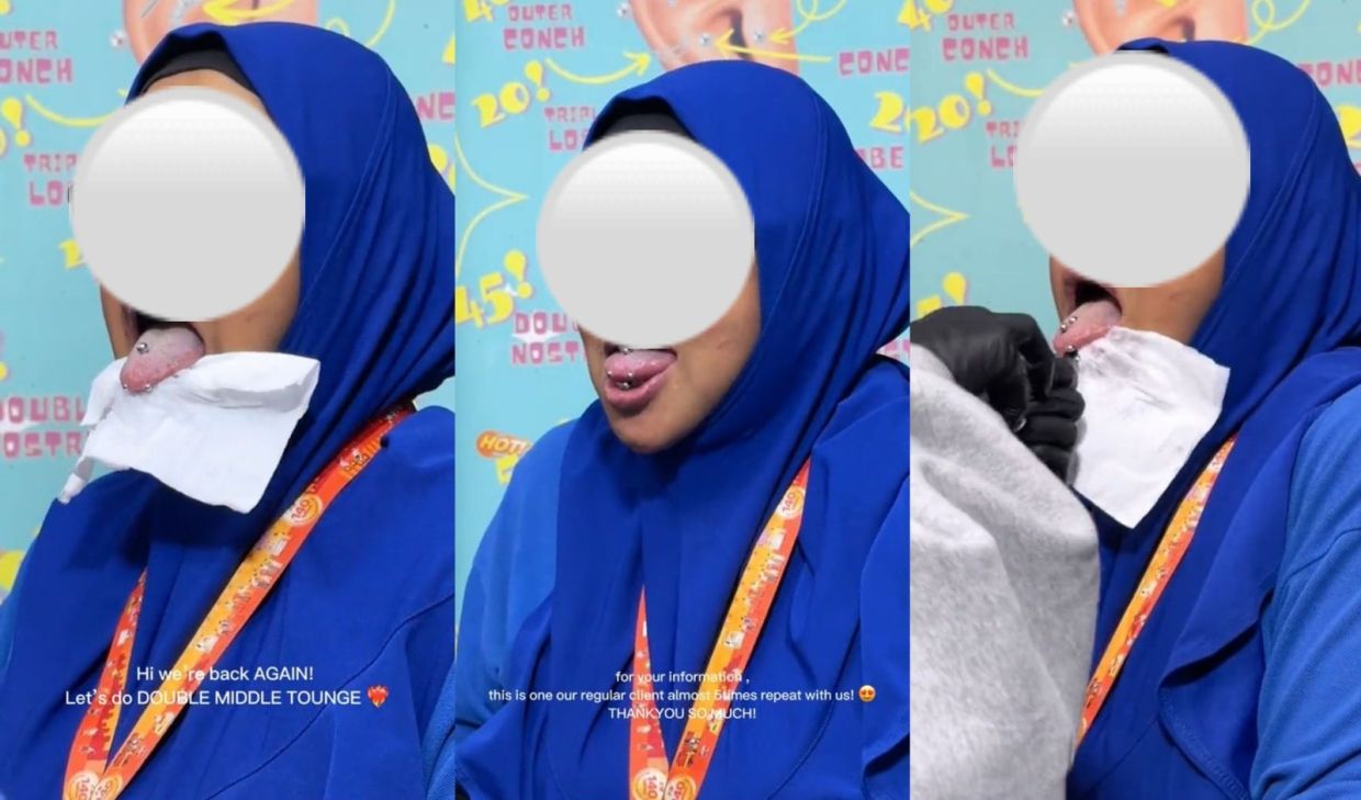 Makcik bertudung ‘steady’ tindik lidah, bangga terjelir-jelir depan kamera... Tapi ramai nak ...