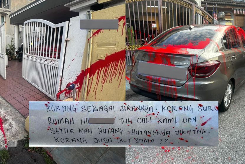 Peminjam tak bayar hutang, ah long ‘amuk’ simbah cat merah rumah jiran ...