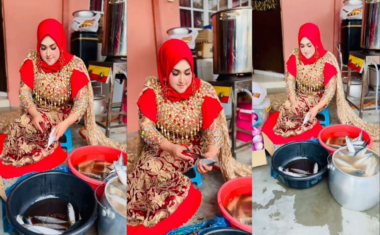 TikToker nak tunjuk isteri cantik melaram di dapur, tapi netizen kagum tengok skil siang ikan ...