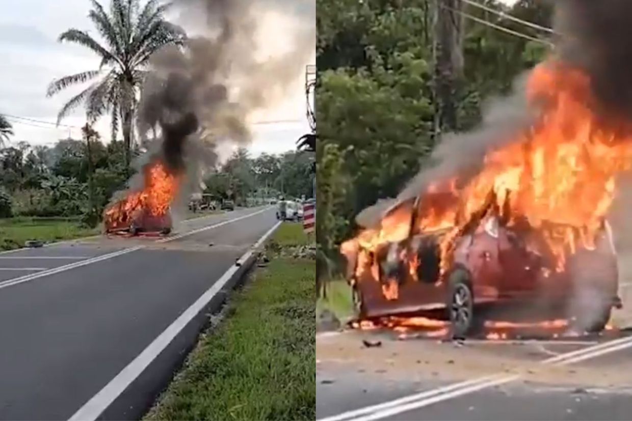 Lelaki nyaris rentung, Perodua Alza milik ibu terbabas... Mangsa masih ...