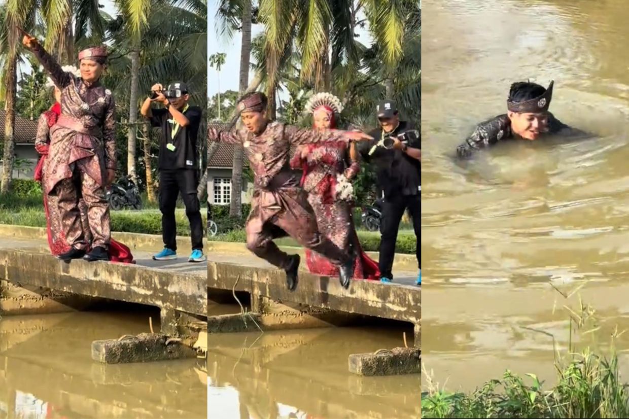 Jurufoto tolak pengantin jatuh parit kemudian gelak, pihak penyewa ...