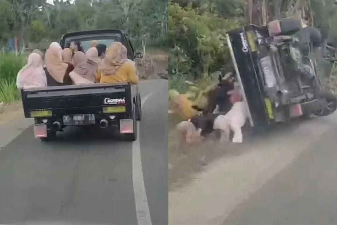 [V] Trak pikap bawa rombongan pengantin terbalik! Geng mak-mak tercampak tepi jalan - Dunia | mStar