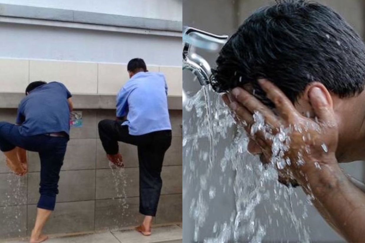 Masuk waktu solat, lelaki di surau rajin basuh muka guna pencuci wakaf ...
