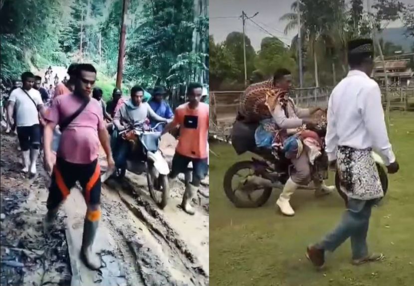 [V] Jalan rosak teruk, jenazah dibonceng naik motor sejauh 49km ke ...